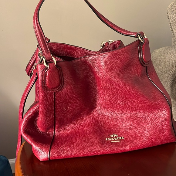 Coach | Bags | Coach Burgundyred Edie Pebble Leather Shoulder Bag ...